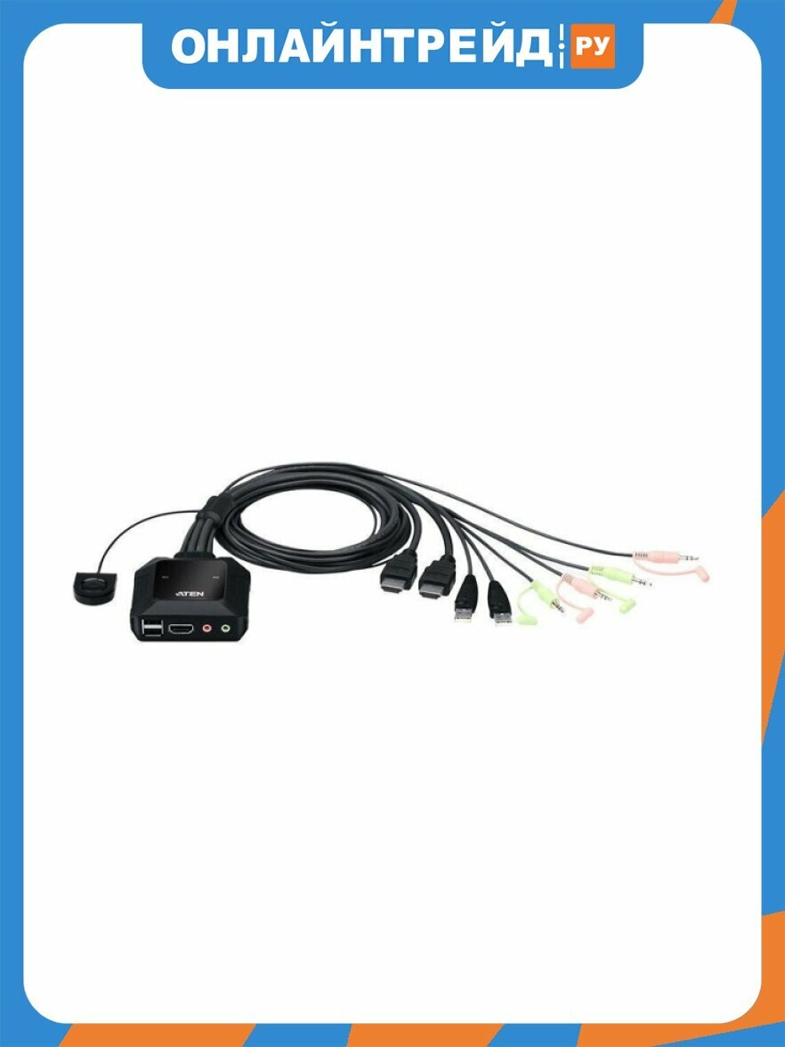 KVM-переключатель Aten CS22H-AT кабельный, 2 порта, USB, 4K HDMI, пульт