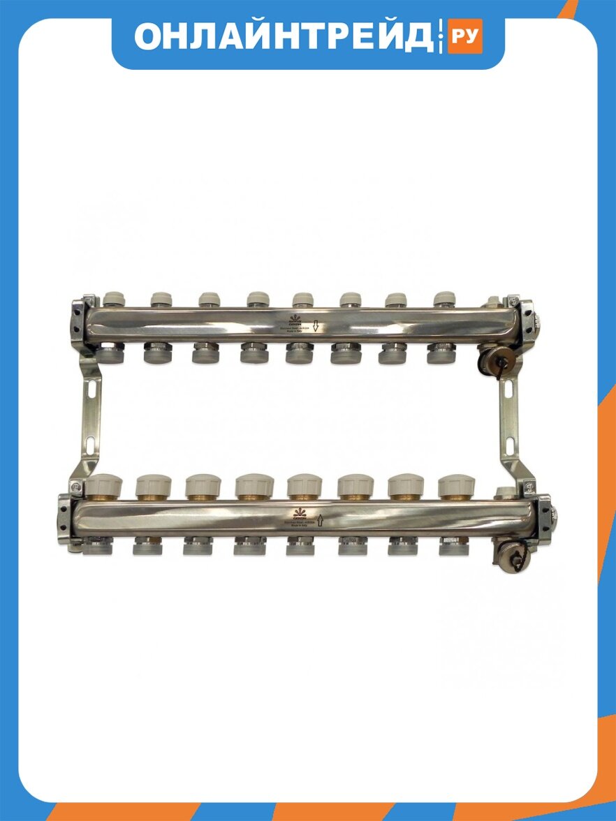 Коллектор Gekon 1"x3/4"EU, отв.-8 (в комплекте термостат, воздухоотводчик, вентиль)