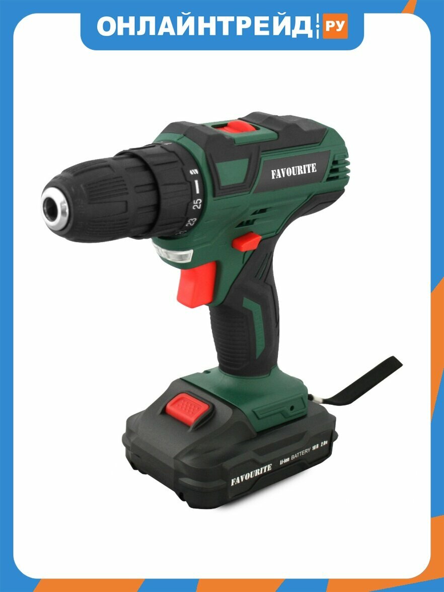 Дрель-шуруповерт аккумуляторная Favourite Tools FAVOURITE Li-ion 18 В, 2 Ач, 30 Hm, 0-400/0-1400 об/мин, 25+1