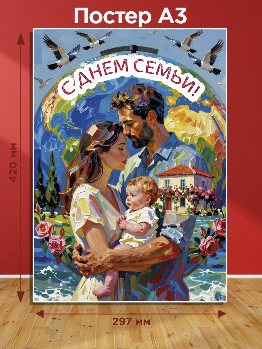 Постер А3 для интерьера С днем семьи, любви и верности