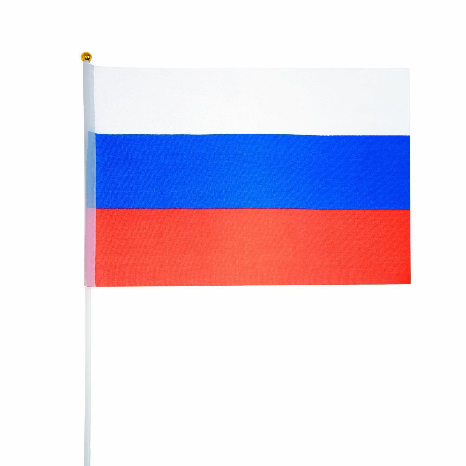 Флаг России, 20x30 см, шток 40 см, полиэфирный шёлк, вид флага: триколор, 12 шт.