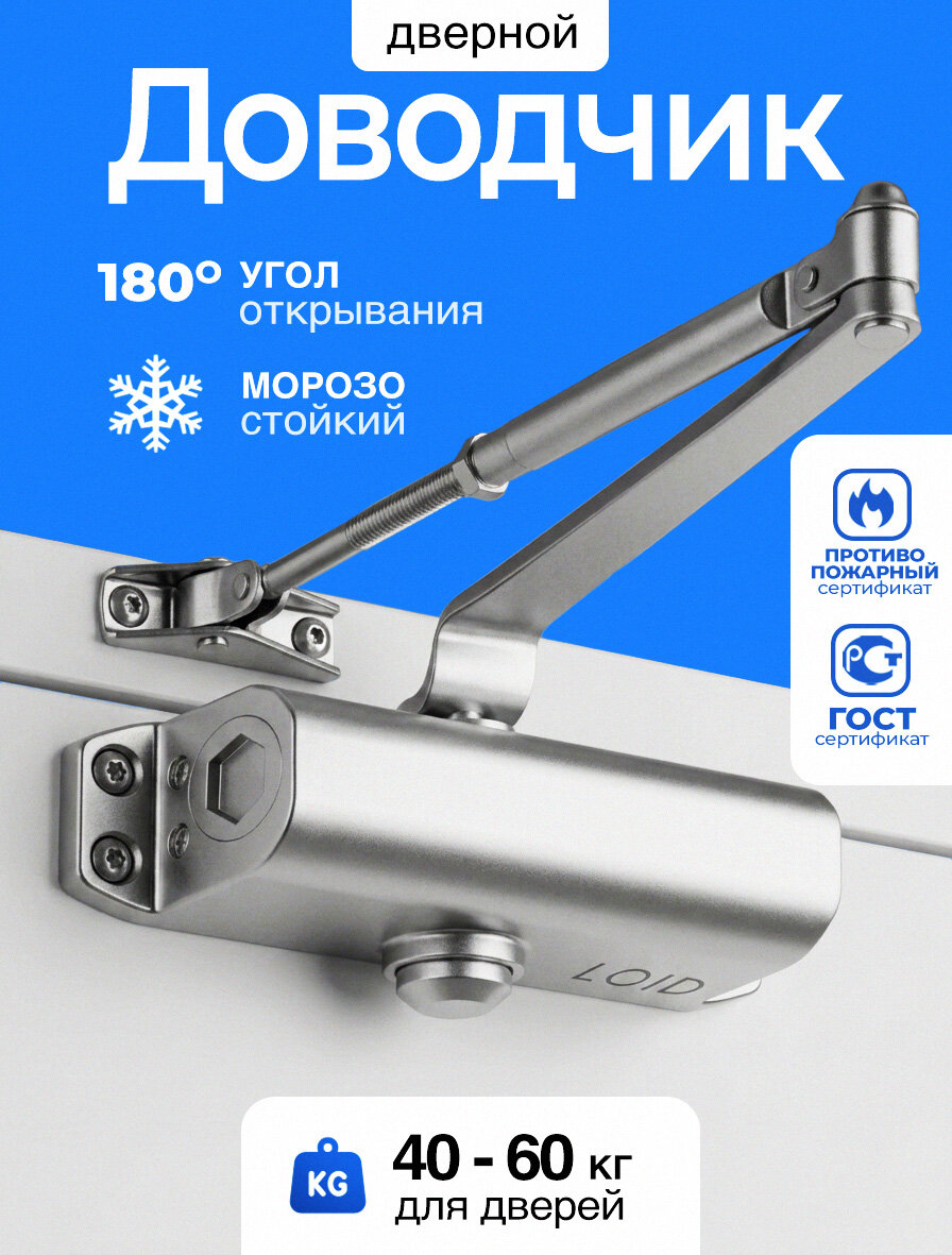 Доводчик дверной морозостойкий Loid 501 Silver серебристый, от 40 до 60 кг, уличный