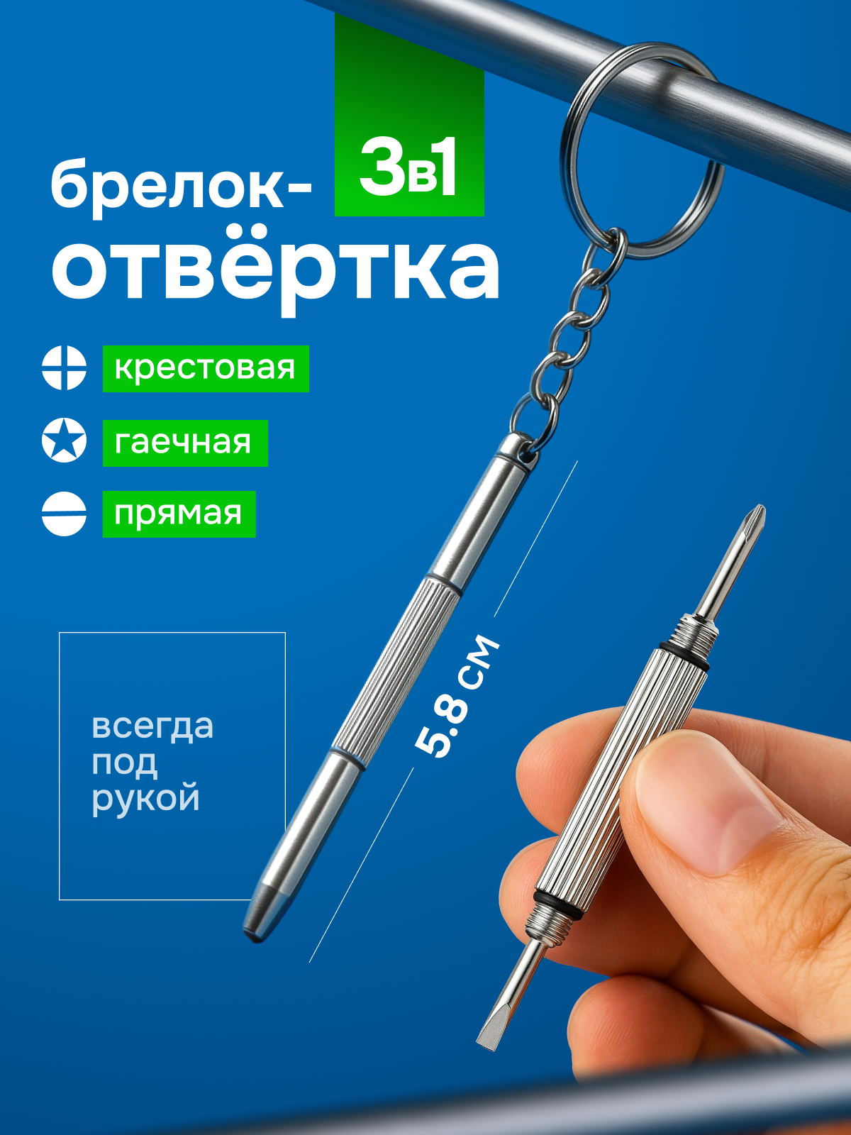 Отвёртка 3 в 1 брелок для очков, часов и электроники мини-набор инструментов, крестовая и плоская, карманный мультитул
