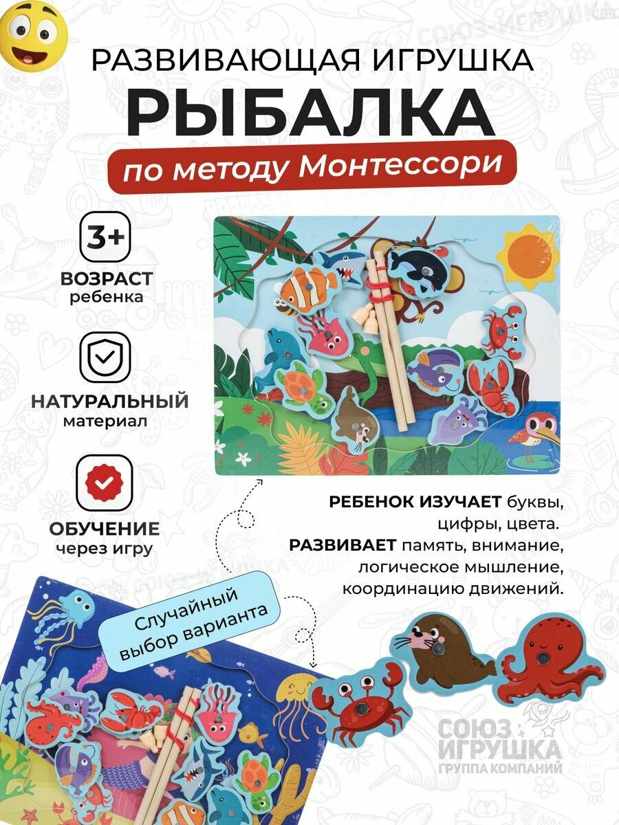 Развивающая игрушка Рыбалка из дерева, 29.5х22.4 см, Montessori
