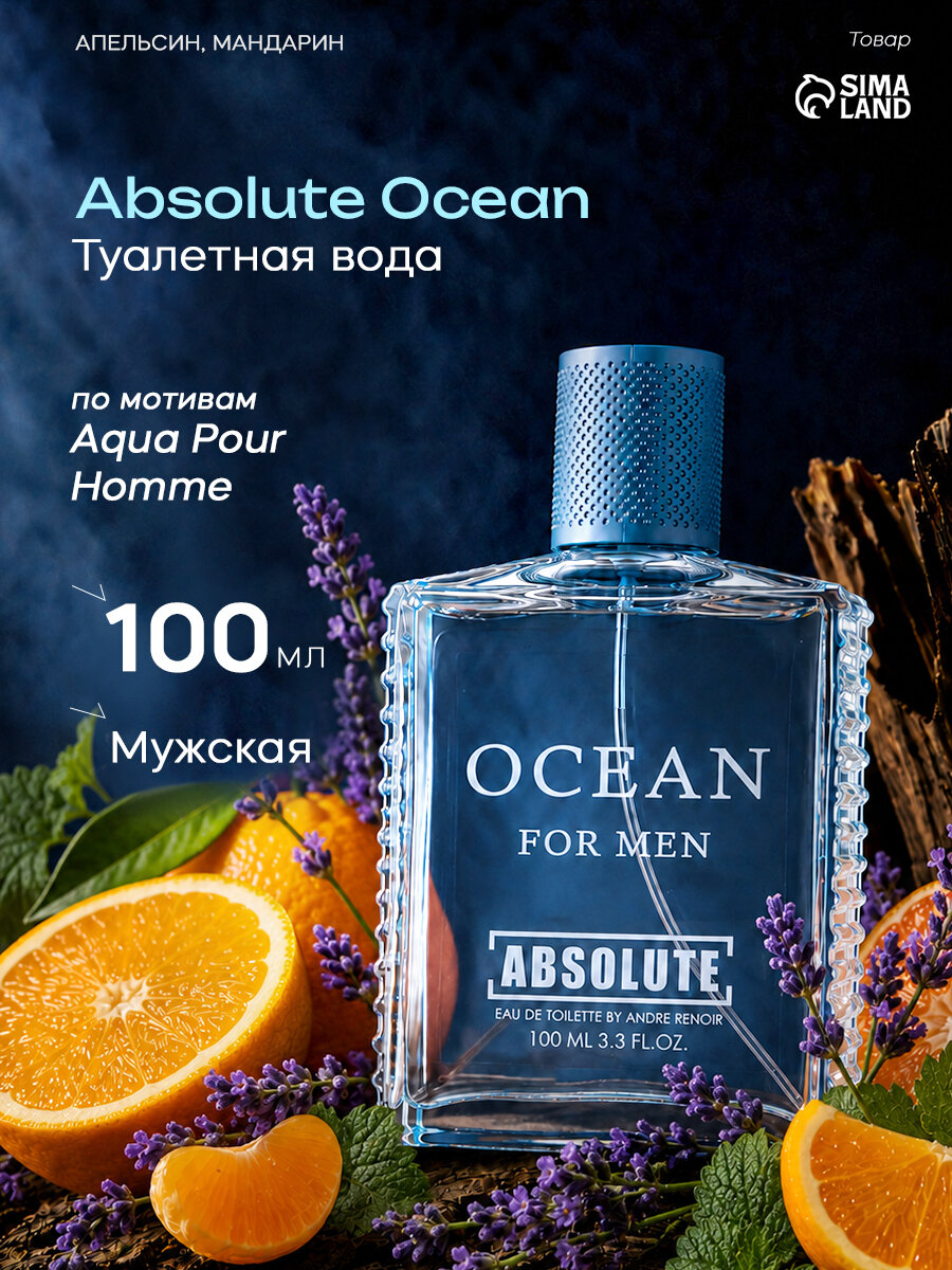 Туалетная вода мужская Absolute Ocean 100 мл, акватический аромат