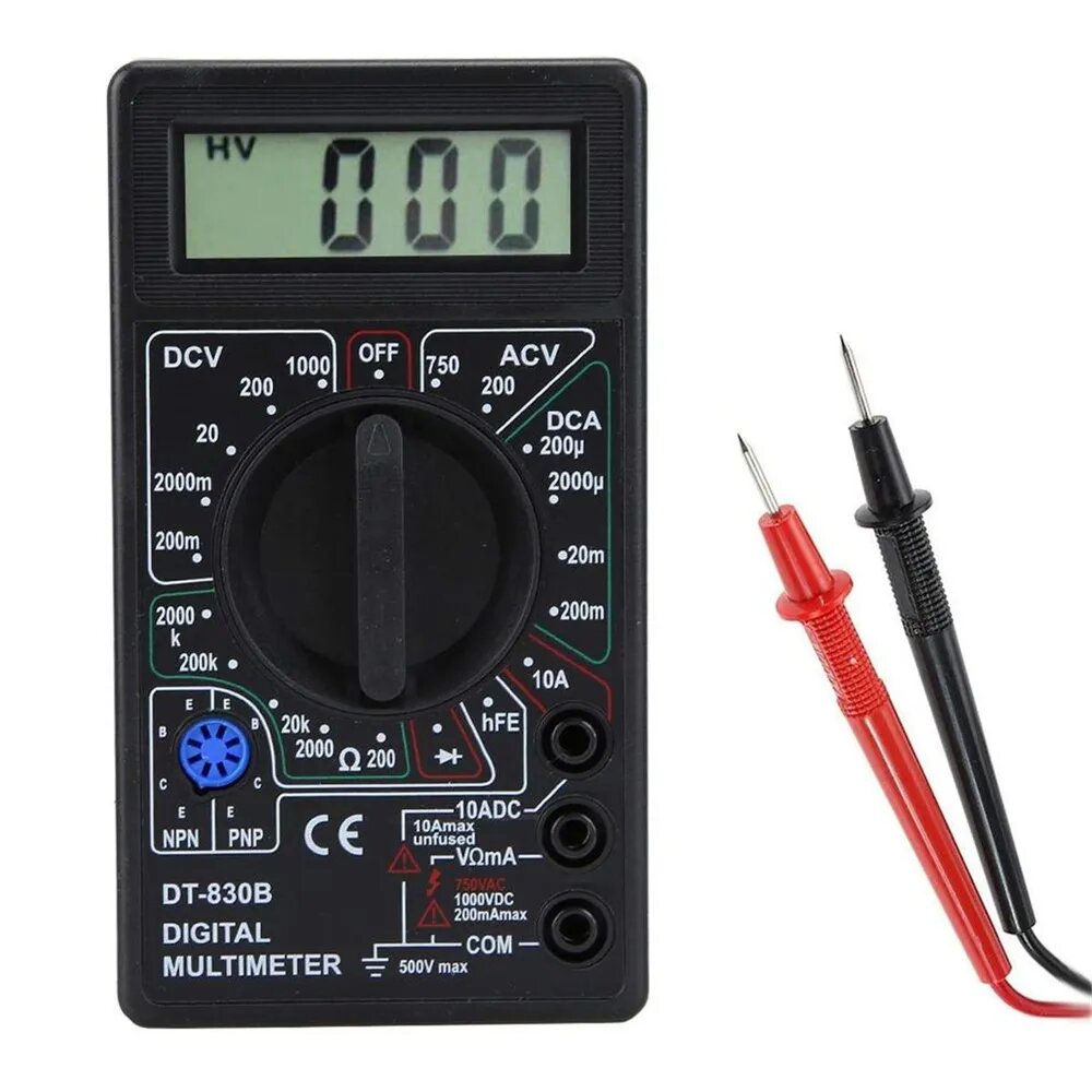 Цифровой мультиметр DT830B DC/AC с ЖК-дисплеем, вольтметр 750/1000 В, амперметр, омметр, высокобезопасный портативный цифровой мультиметр