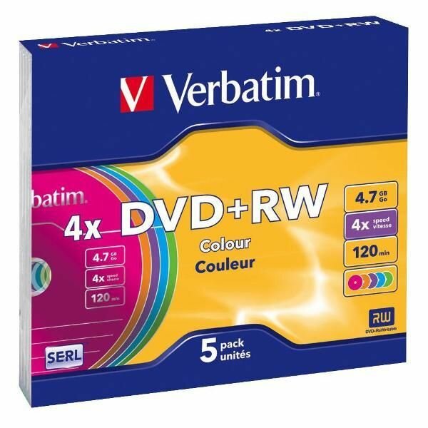 Диск DVD+RW Verbatim 4.7 ГБ 4X SERL, 5 шт. коробки