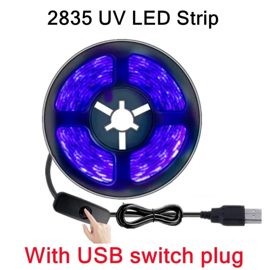 УФ светодиодная лента SMD2835 5В фиолетовая USB Switch Plug, 5m