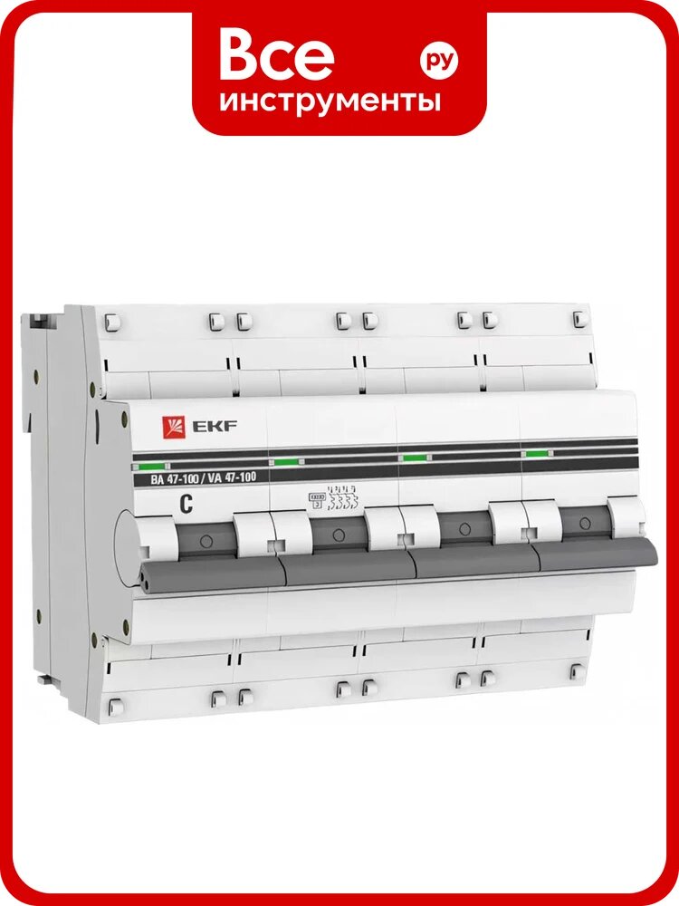Автоматический выключатель EKF PROxima ВА 47-100, 4P, 80А, 10kA mcb47100-4-80C-pro
