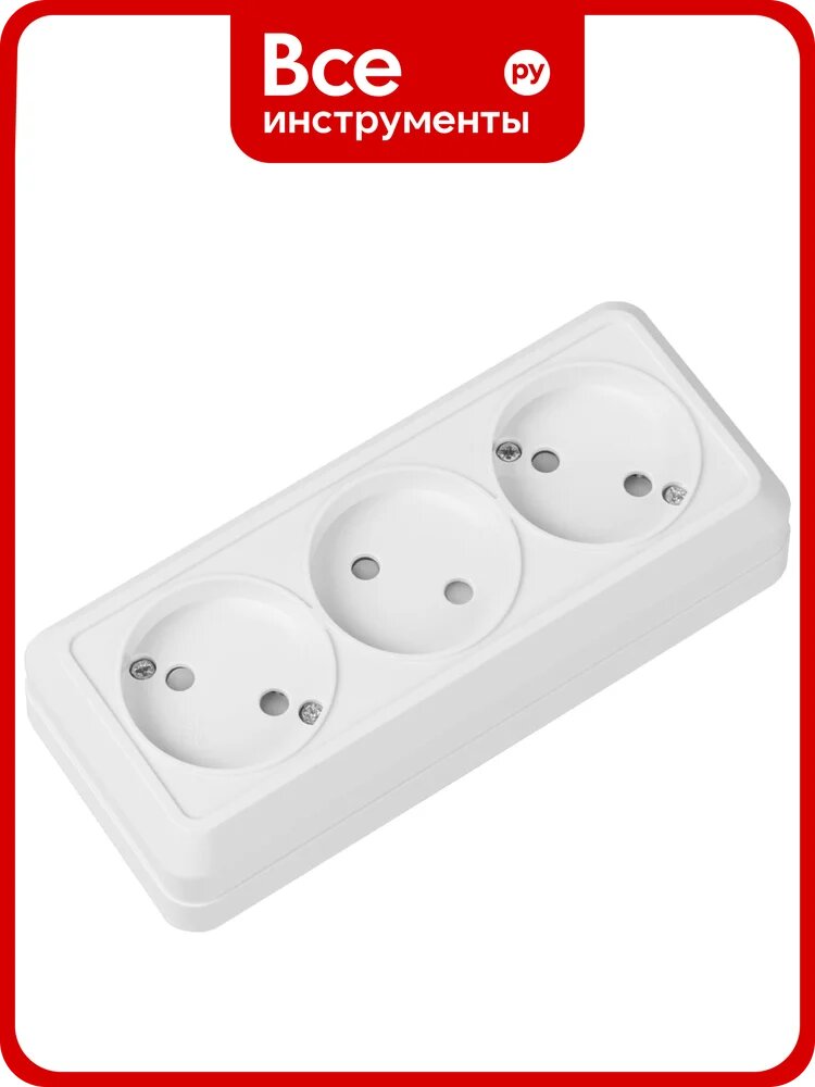 Горизонтальная 3-х местная розетка TDM ELECTRIC 2П открытой установки IP20 10A с з/ш белая Ладога SQ1801-0125