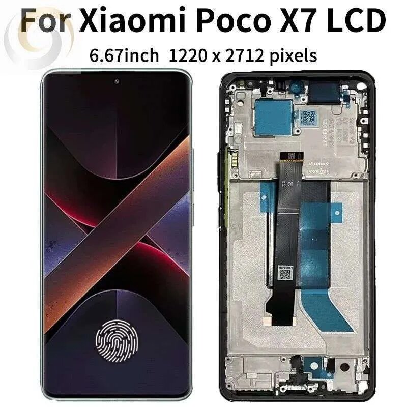 6,67-дюймовый AMOLED-дисплей для Xiaomi Poco X7, 24095PCADG, ЖК-дисплей с рамкой, сенсорный экран, панель управления, черный.