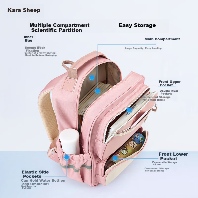 KALA·Y Elementary School Backpack for 3rd-6th Grade Students, Super Light Cloud Backpack for Boys and Girls, Children's Backpack with Load Reduction and Anti-fall Double Shoulder Bag