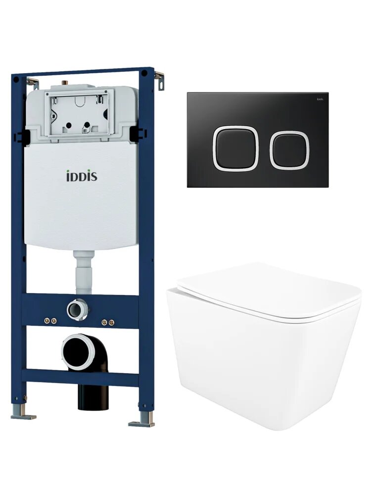 Комплект 5 в 1: Инсталляция IDDIS Профикс (Profix) PRO0000i32 / Унитаз подвесной STWORKI Молде S23401WH / Сиденье с микролифтом, Кнопка Юнификс (Unifix) UNI04BCi77, Комплект креплений