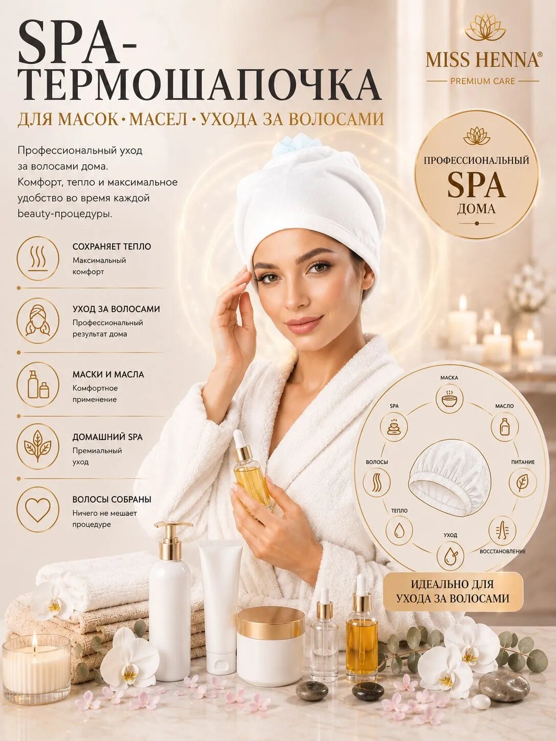 SPA шапочка для сауны и бани из спанлейса для защиты волос, ухода за волосами, масок и косметических процедур