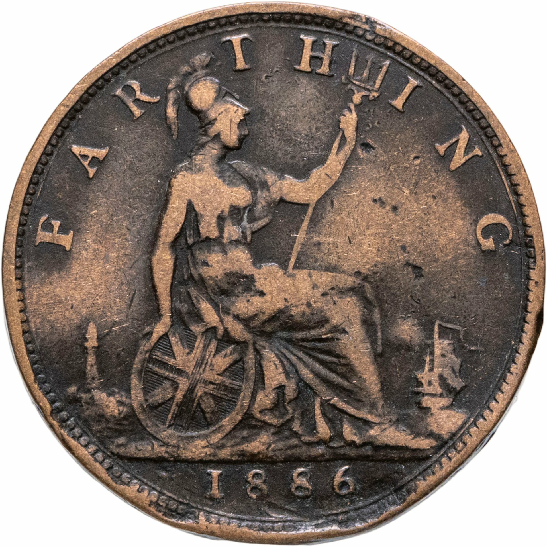 Великобритания 1 фартинг farthing 1886, Бронза, в сохранности F
