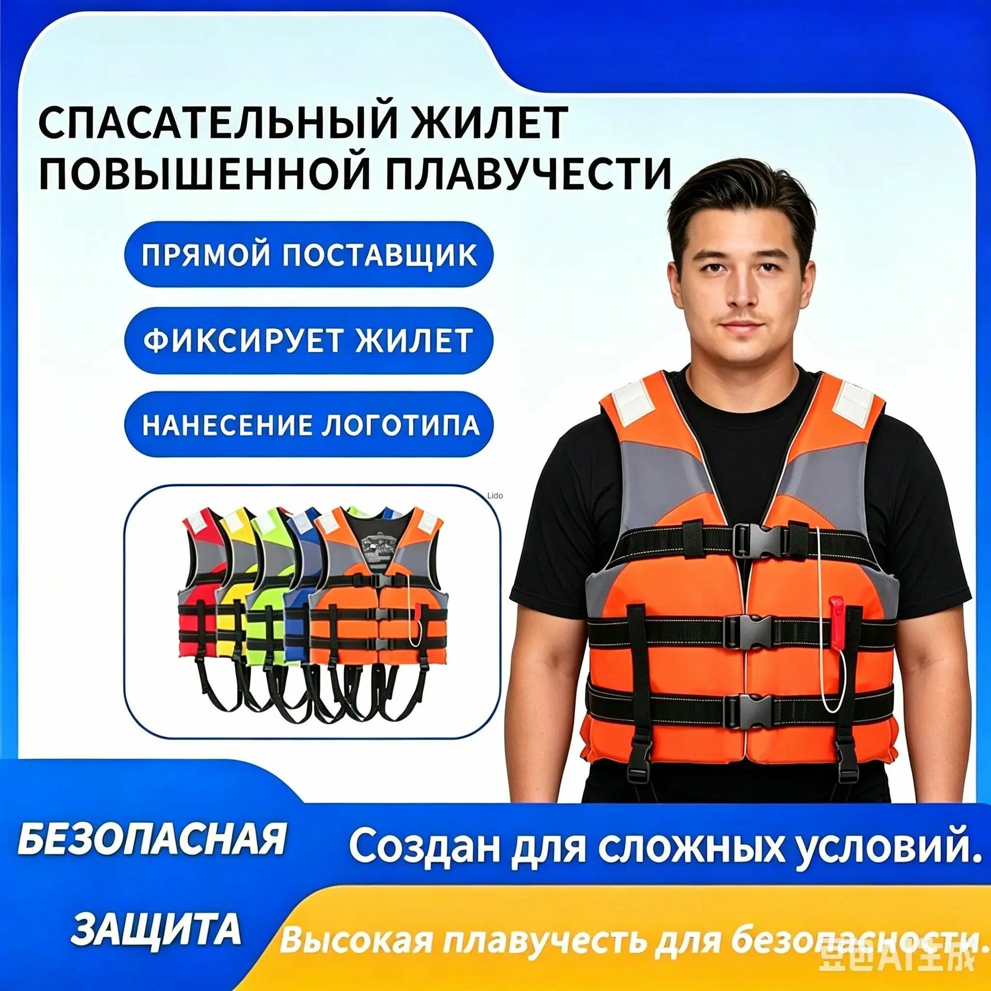 Спасательный жилет XXL для рыбалки и водного спорта, износостойкий материал