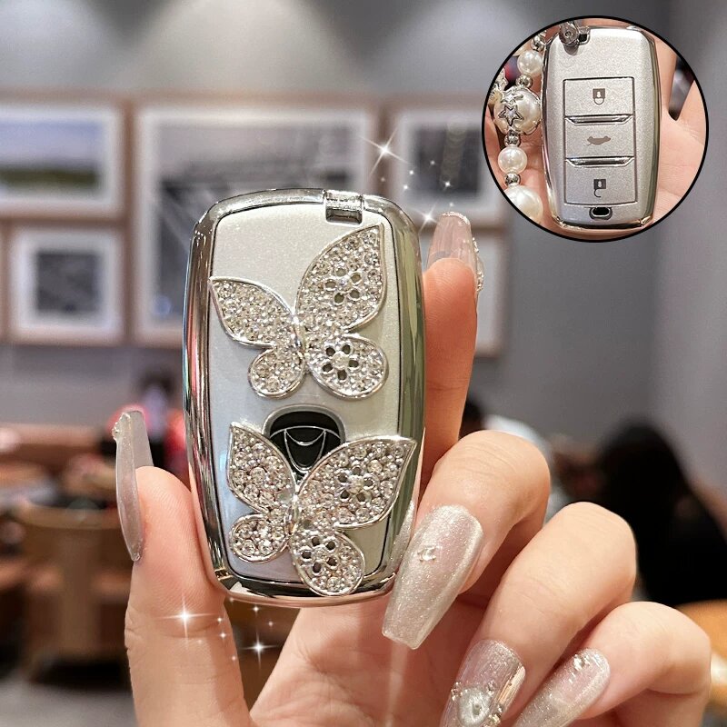 Серебристый брелок E Small Smart с одиночным корпусом и диамантовой бабочкой-зажимом