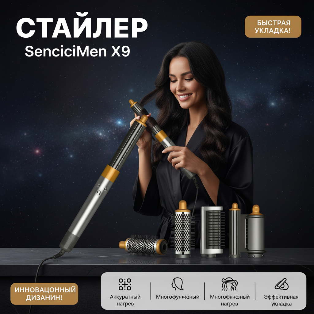 Стайлер Xiaomi Sencicimen 4in1 X9 Gray EU, 4 в 1, серый, для укладки, с функцией ионизации