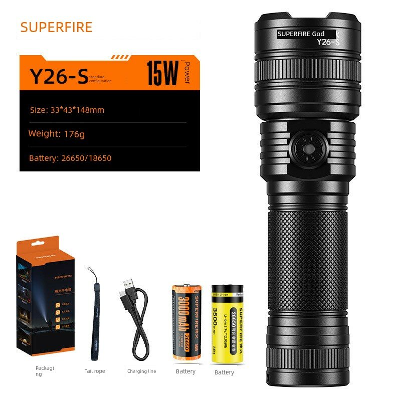 SUPFIRE Y26 мощный фонарик с зумом, сверхяркий перезаряжаемый уличный велосипедный фонарь дальнего действия Type-C
