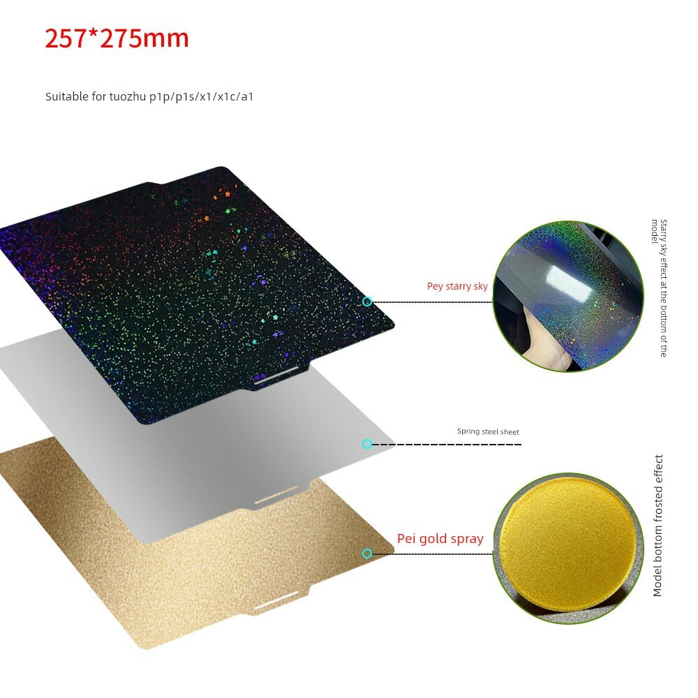 Печатная плата TuoZhu A1 P1S x1c с гладкой поверхностью, пленочным покрытием PEI, нагреваемая платформа, стальная
