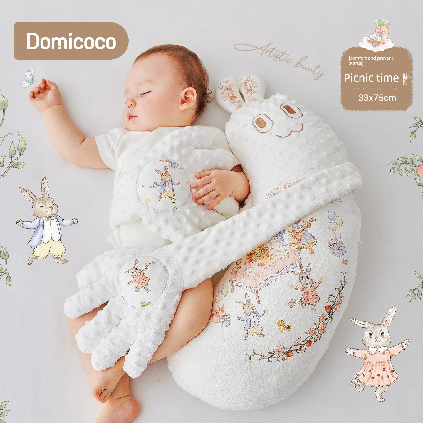 Большая подушка для сна Domicoco с дизайном пикника и функцией комфорта ладони для успокоения новорожденных