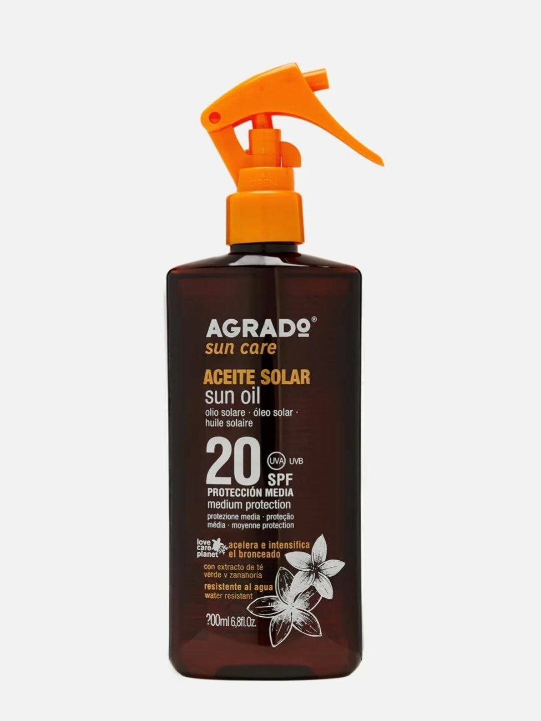 Солнцезащитное масло для загара spf 20 AGRADO sun oil