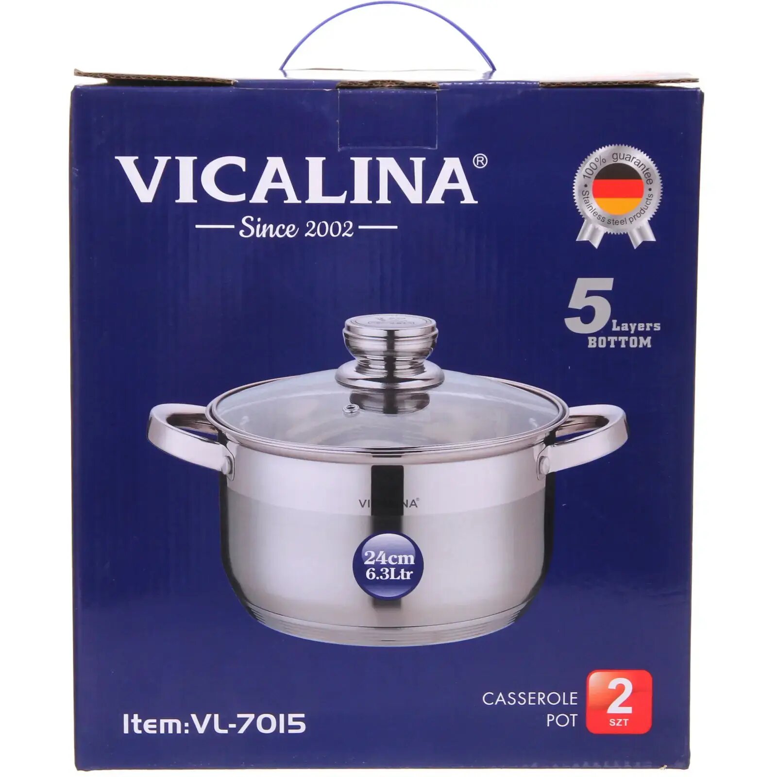 Кастрюля из нержавеющей стали VICALINA 6,3л, индукция, 24см, с крышкой
