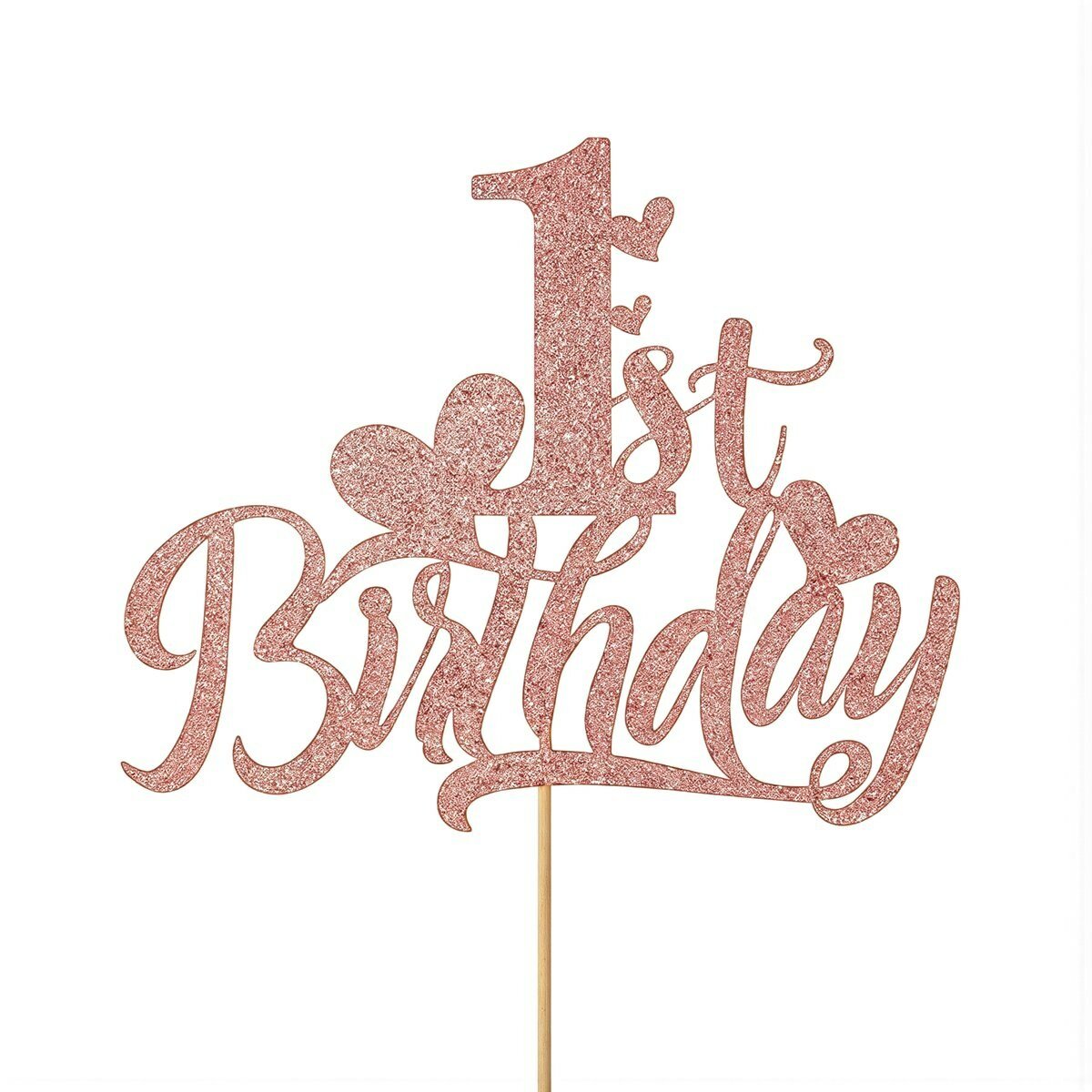 Топпер на торт 1st Birthday розовое золото глиттер с сердечками на день рождения ребенка на детский праздник