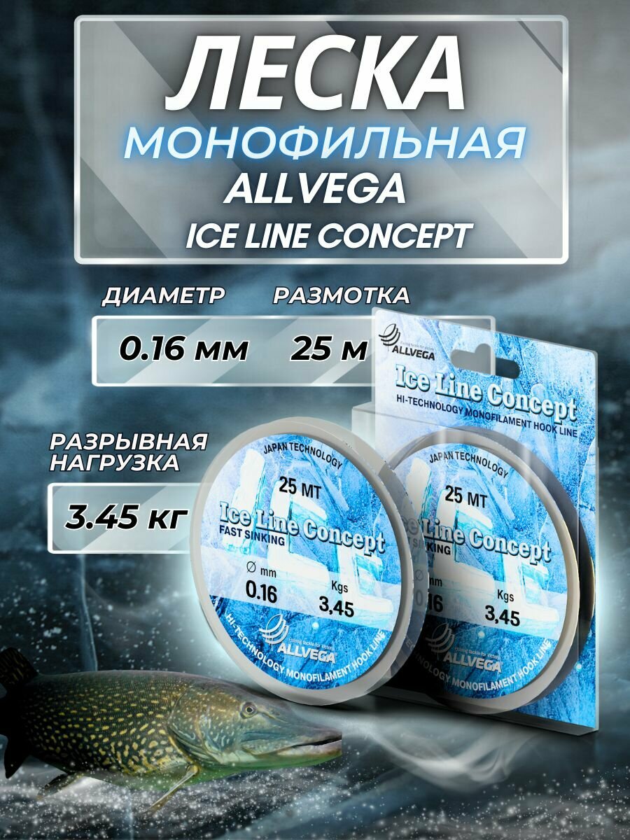Леска для зимней рыбалки Ice Line Concept 0.16мм 25м 3.45кг прозрачная