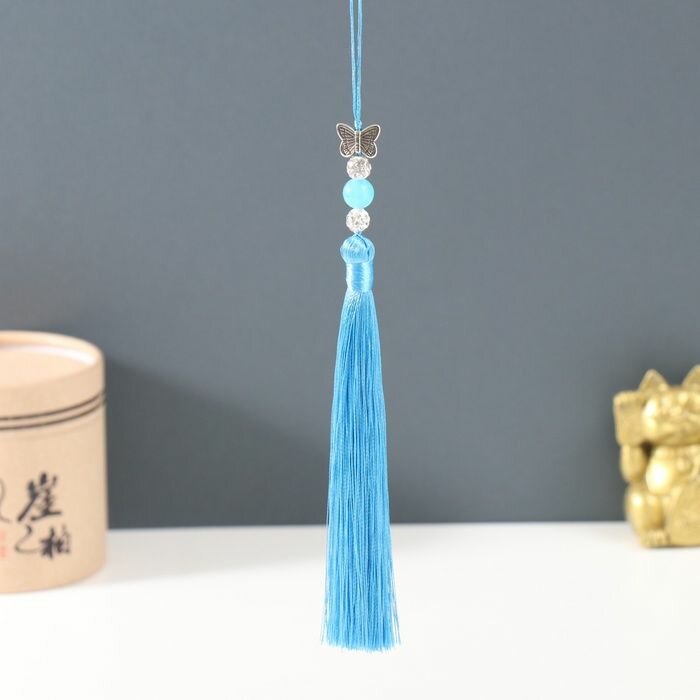 Подвеска текстиль, металл Бабочка , синяя, 1 1.2 16.5 см