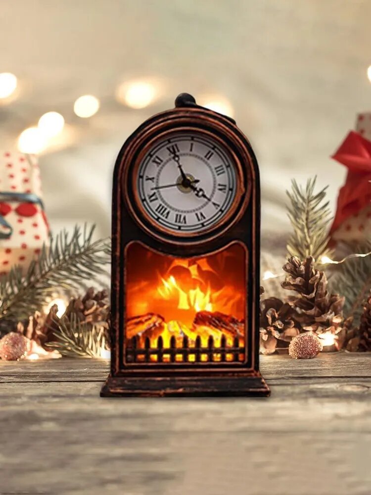 Электрический камин с имитацией пламени в виде часов, для дома