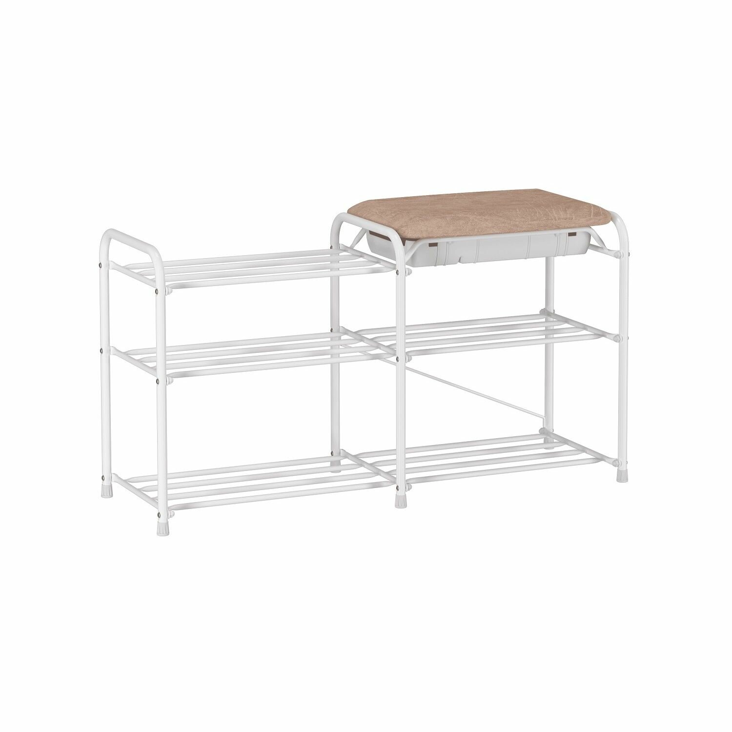 Этажерка обувница ЗМИ Альфа 33СЯ 5 полок, с мягким сиденьем и ящиком, 0,9х0,48 м, металлическая, белая (ПДОА33СЯ )