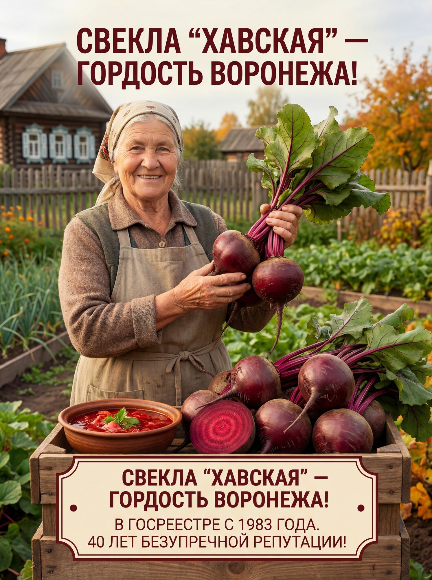 Свекла столовая хавская Легендарный сорт Госреестра с 1983 года! Корнеплоды 300-500 г, тёмно-бордовая мякоть без колец, сахара более 13%.