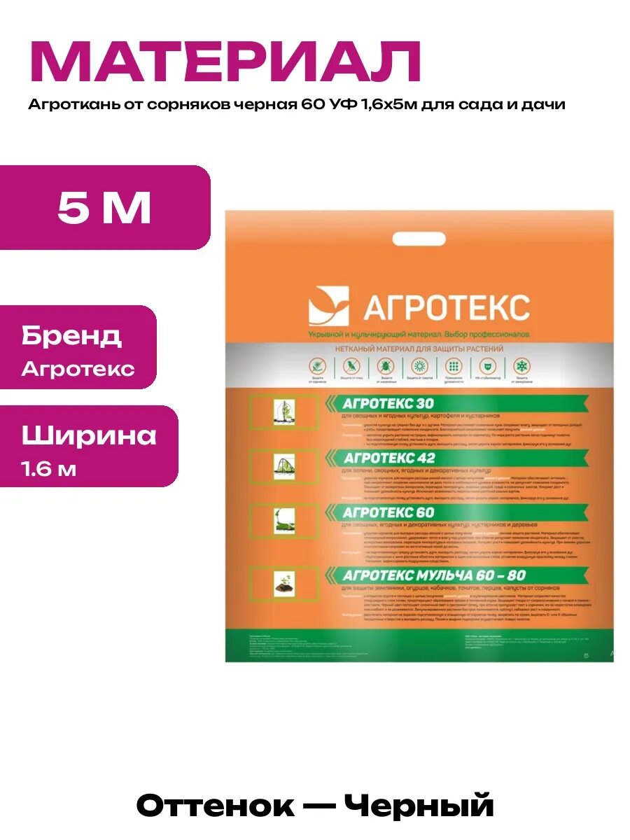 Укрывное полотно черное 60 УФ 1,6х5м для защиты корней сада