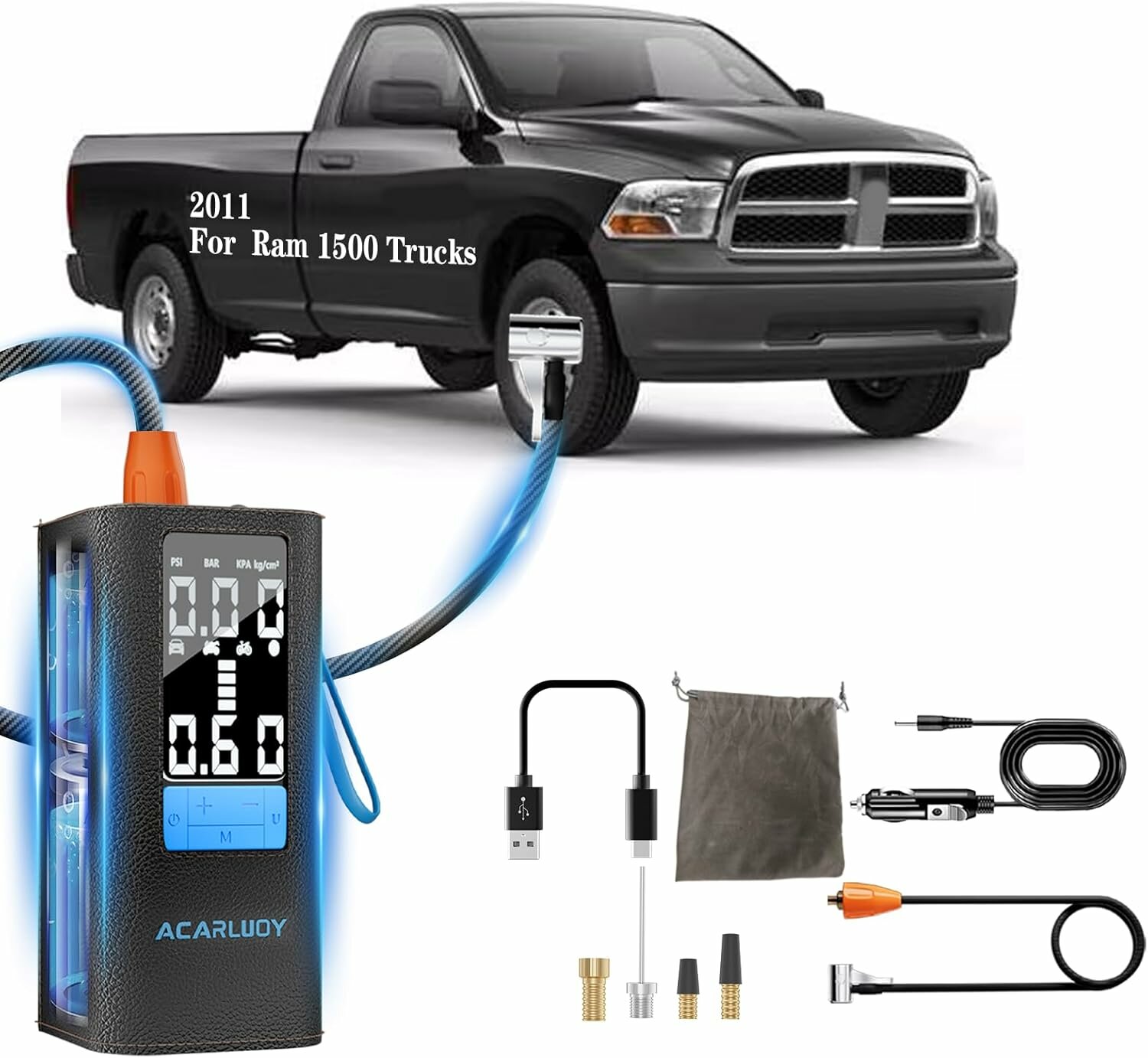 Портативный компрессор, воздушный насос, 3-кратное накачивание, подходит для грузовиков Ram 500, 20 аксессуаров, портати