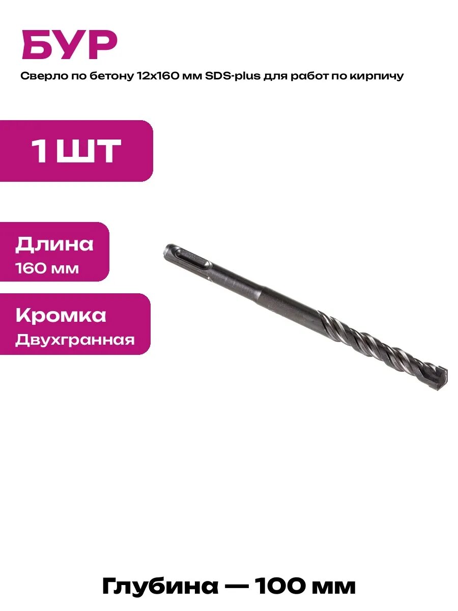 Бур SDS-plus 12 мм длина 160 мм для строительных работ GRD