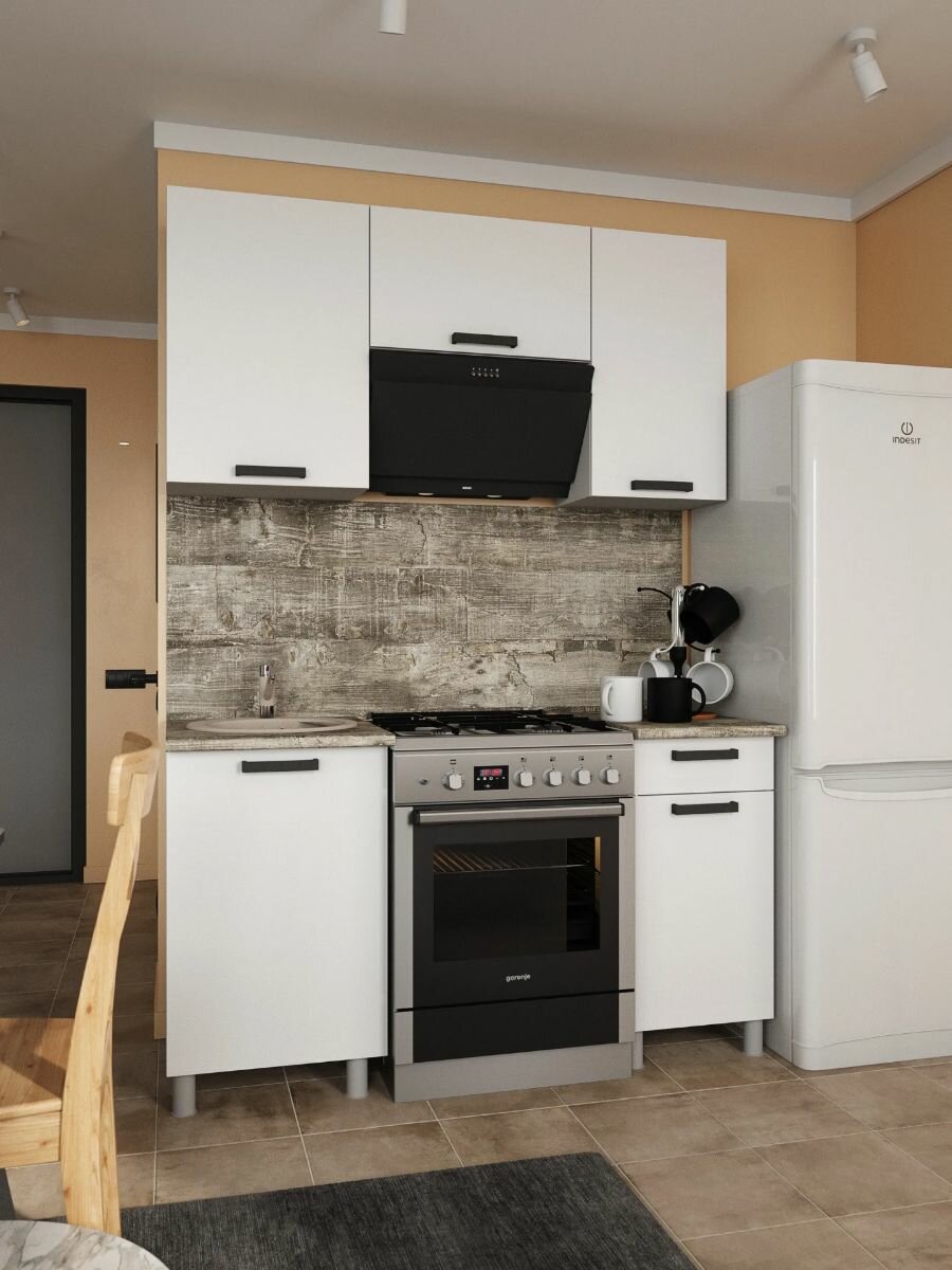 Кухонный гарнитур (кухня) без столешницы Осло 1.5м c окапом, МДФ/ЛДСП, Белый/Карбон Фарфор, 1500х2160х430 тэкс