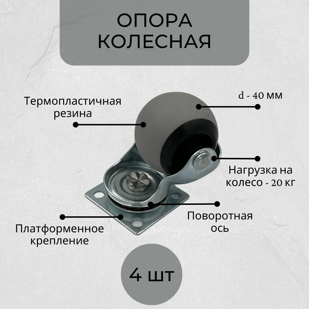 Колесная опора марма на металлической площадке прорезиненная поворотная d-40 мм