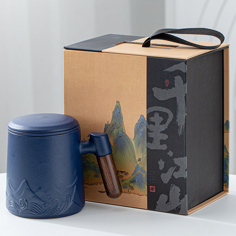 Керамическая кружка-фильтр в китайском стиле с крышкой, с функцией разделения чая и воды, офисная чашка для чая, корпоративный подарок на открытие компании и ежегодное собрание.