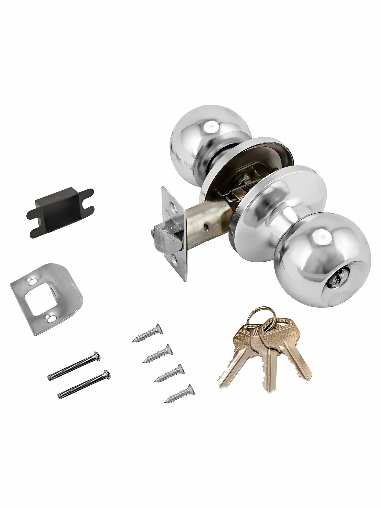 Защелка врезная, Стандарт, 607 ET CP, 9 865, с фиксатором, с ключом, хром