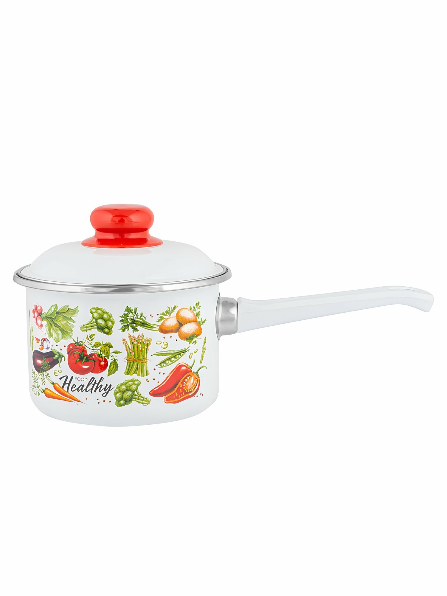 Эмалированный ковш Appetite Veggies 1.5л с крышкой, сталь, для индукции и всех видов плит, диаметр 16см, модель 1RD144M