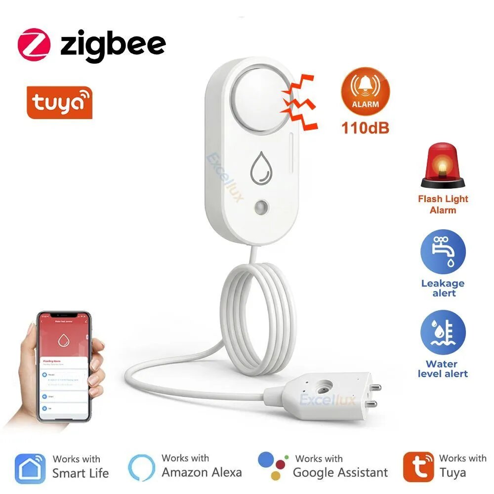 Умный Zigbee датчик протечки воды с сиреной, Tuya smart с Алисой