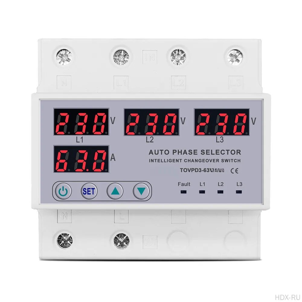 Реле контроля фаз и напряжения для электрооборудования: защита от асимметрии с задержкой 10 секунд, токовый диапазон и высокая точность, монтаж на DIN-рейку