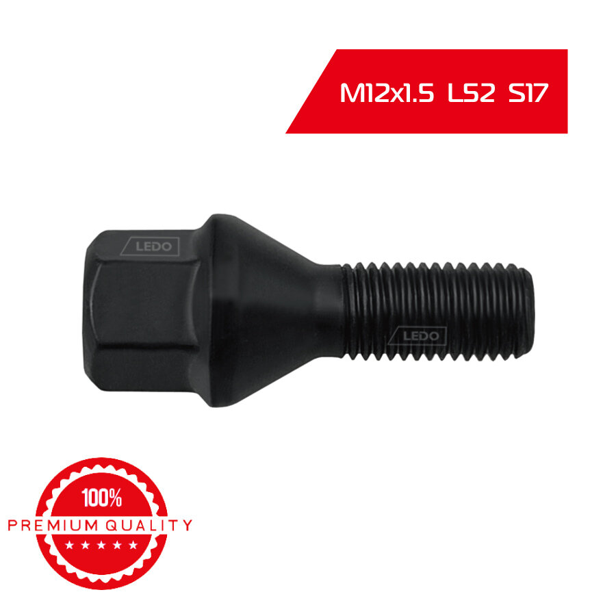Болт колеса черный M12x1.5 ключ 17