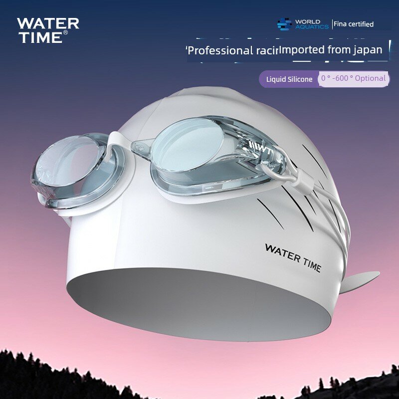 WaterTime Светлый белый и туманный белый плавательные очки с диоптриями -3.00, в комплекте шапочка