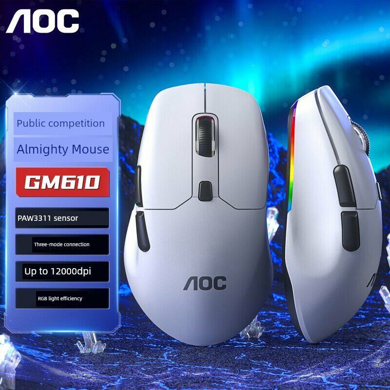 AOC GM610 беспроводная игровая мышь с датчиком PAW3311 RGB-подсветкой боковых элементов макрокомандами трехрежимной