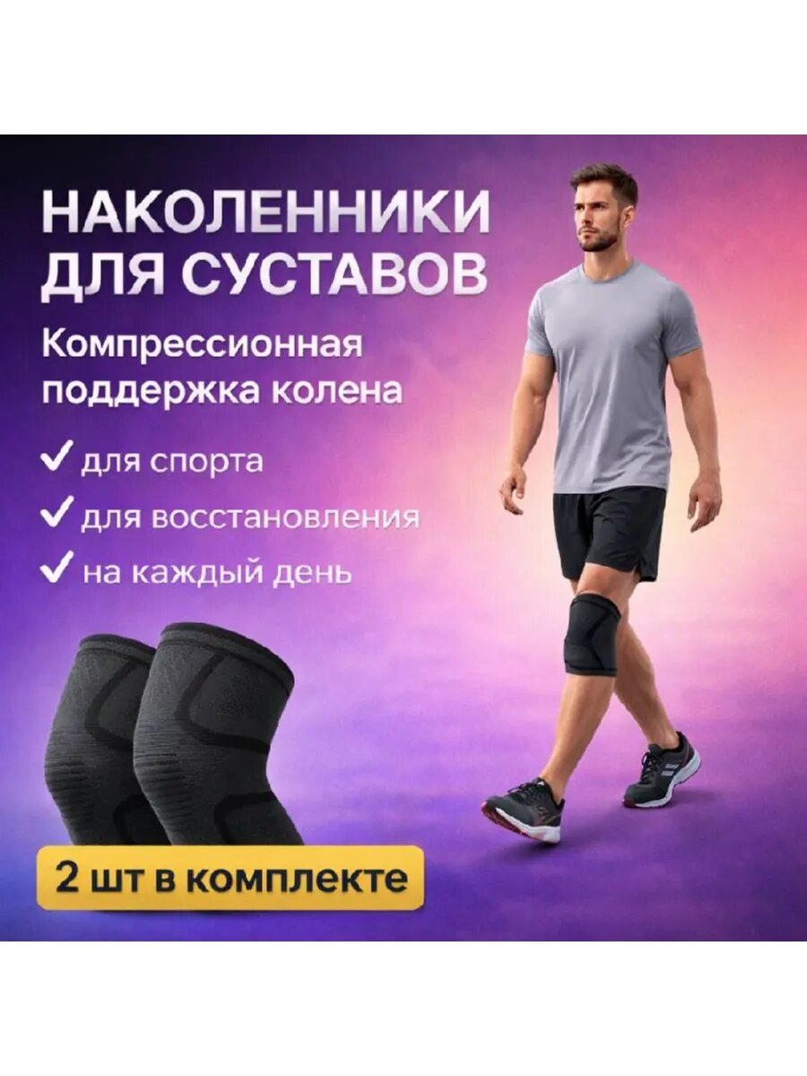 Наколенники компрессионные, для суставов, унисекс, эластичные, дышащие, чёрные, 35-40 размер