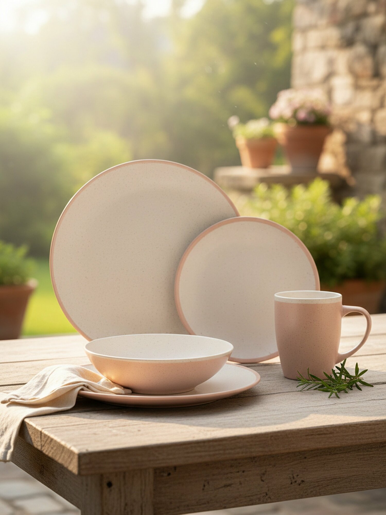 Столовый сервиз Millimi 16 единиц на 4 персоны, кофейно-коричневый тон, крапчатая керамика, посуда для кухни