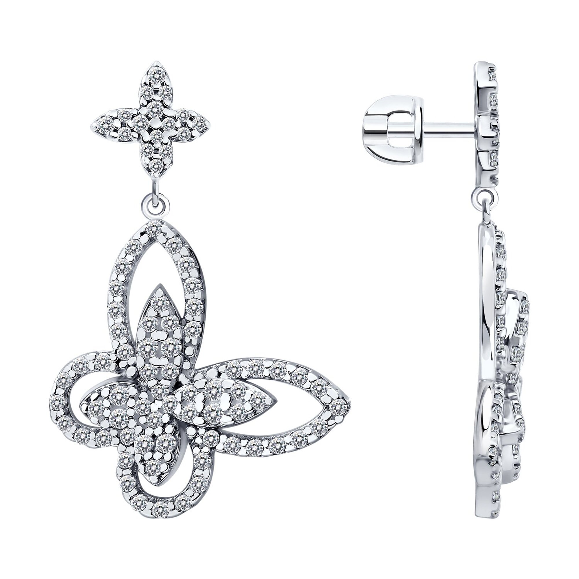 Серьги, серебро, 925 проба, родирование, фианит