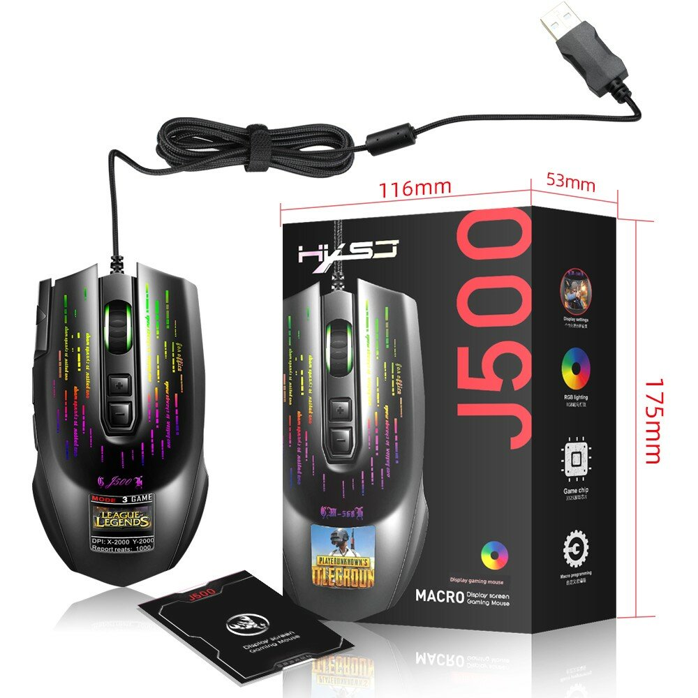 J500 Проводная игровая мышь с 10000 DPI и 9-клавишной программируемой макросами для ПК и ноутбуков геймеров